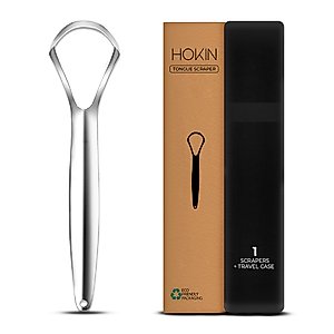 Tongue Scraper for Adults by HOKIN (1Pcs Oral Care Pack) Stainless Steel Tongue Cleaners Reduce Bad Breath 100% Metal Tough Scrapers Men and Women Hygiene