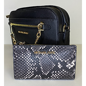 MICHAEL Michael Kors Jet Set Large Crossbody Bag bundled with Jet Set Travel SM Zip Card Case Wallet (Black/Python Embossed)