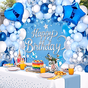 Light Blue Birthday Party Decorations Light Blue Birthday Backdrop Banner Light Blue Birthday Decorations with Heart Star Foil Balloons Tablecloth Party Supplies for Boys Girls Birthday Baby Shower