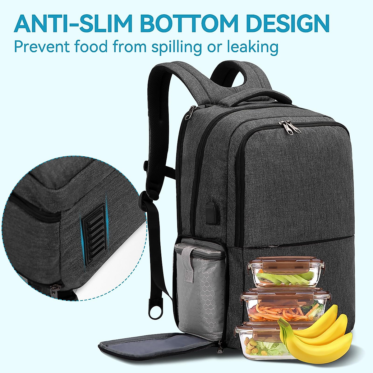 SLOTRA Lunch Backpack,17 Inch Laptop Backpack with Lunch Box USB Port Travel Computer Backpack Large Capacity Busniess Commute Bag