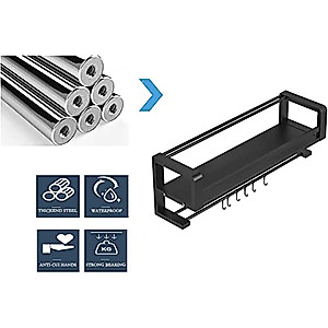 Shower Caddy, Black Strong Adhesive Shower Shelves, Shower Organizer Shelf with 6Hooks Towel Rack Basket, Rustproof Wall-Mounted Shower Racks for Inside Shower, Kitchen Bathroom Organizer, No Drilling