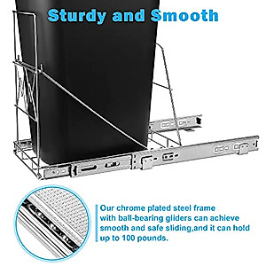 GRIKODA Pull Out Trash Can Under Cabinet, Kitchen Adjustable Sliding Waste Bin Frame,Trash Can Not Included