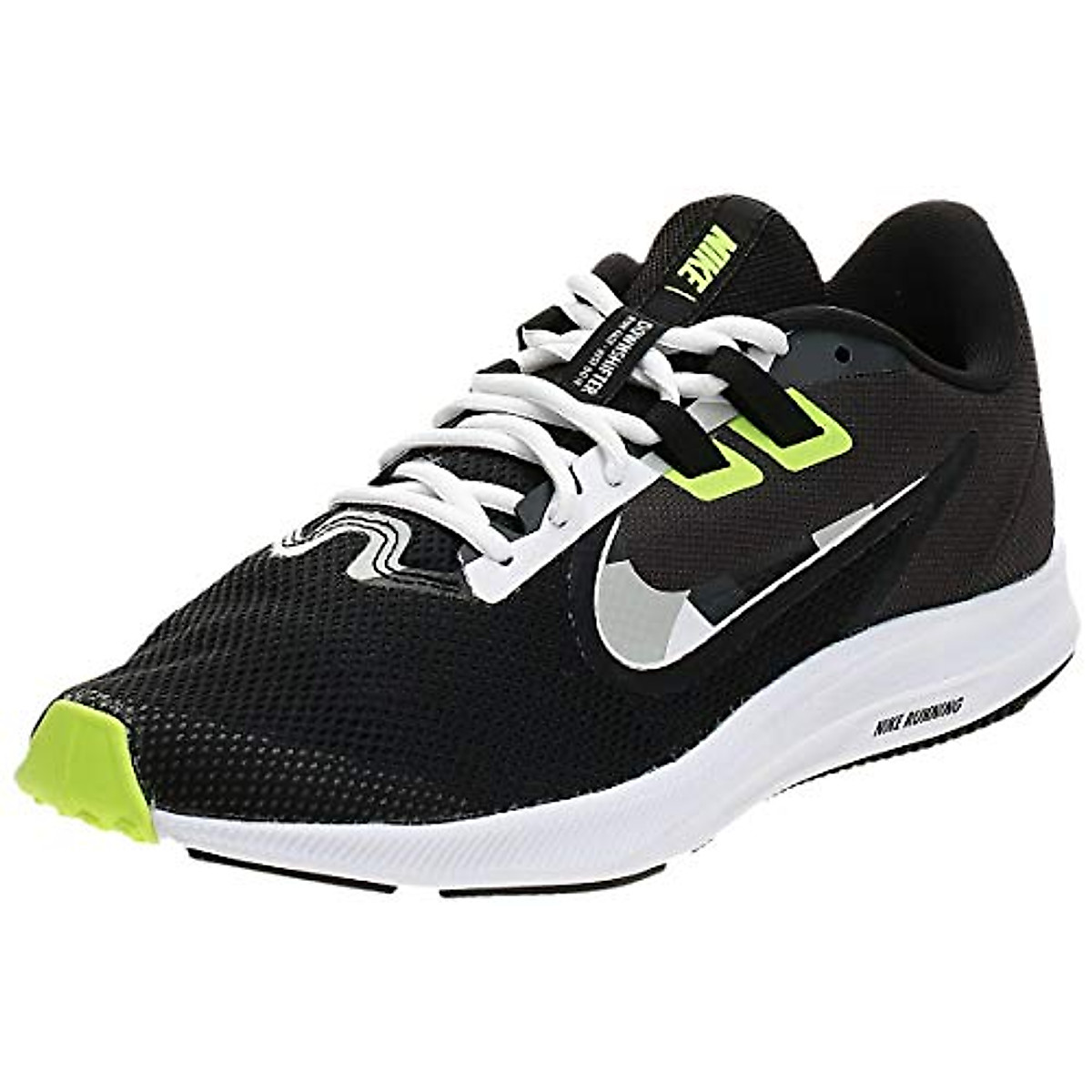 Nike Downshifter 9 Men's Running Shoes, Lightweight Mesh Men's Sneakers, Black/White-Particle Dark Smoke Grey-Ghost Green-Sapphire, 10