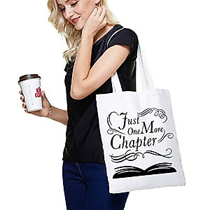 Ihopes Just One More Chapter Reusable Tote Bag | Funny Bookworm Library Canvas Tote Bag School Bag Book Lovers Gift for Teens Men Women Friends Kids