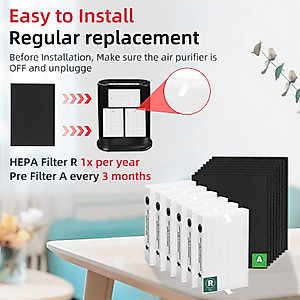 HPA300 HEPA Filter Replacement for Honeywell Air Purifier 6 HEPA R Filters and 8 Pre-cut A Carbon Pre-filter