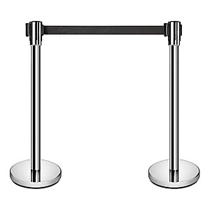 New Star Foodservice 54606 Stanchions, 36-Inch Height, 6.5-Foot Retractable Belt, Set of 2, Silver Belt