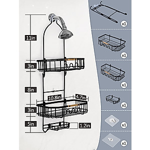 Gronda Shower Caddy Hanging Over Shower Head, Rustproof Anti-Slip Anti-Swing Black Shower Head Caddy Hanging for Inside Shower with Hooks and Adhesives
