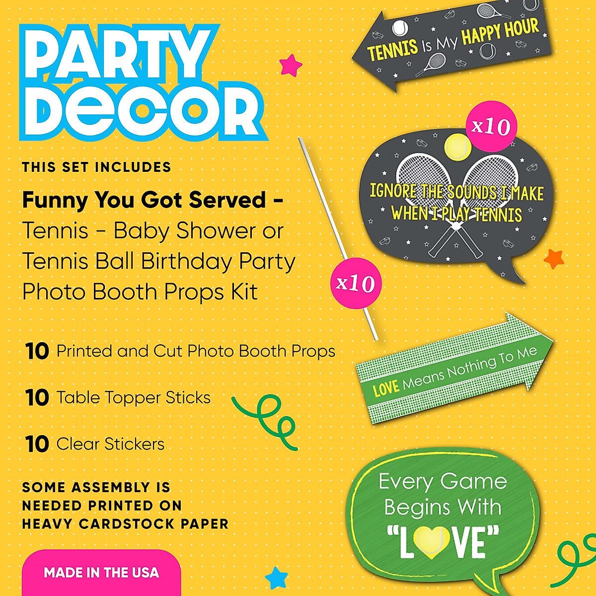 Big Dot of Happiness You Got Served - Tennis Party Decorations - Tennis Party Photo Booth Props - Baby Shower or Tennis Ball Birthday Party Decorations- Tennis Party Photo Booth Props - 10 Piece