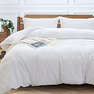 MUXHOMO Duvet Cover Queen Size, White Duvet Set Queen 3 Pieces, Cooling Queen Size Duvet Covers Set, Brushed Microfiber Comforter Cover with Zipper Closure and 2 Pillow Cases (90"×90")