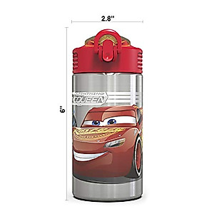 Zak Designs Disney Cars 3 - Stainless Steel Water Bottle with One Hand Operation Action Lid and Built-in Carrying Loop, Kids Water Bottle with Straw Spout is Perfect for Kids (15.5 oz, 18/8, BPA-Free)