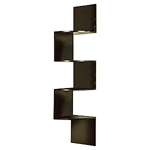 Kings Brand Espresso Finish Corner Zig Zag Hanging Wall Shelf
