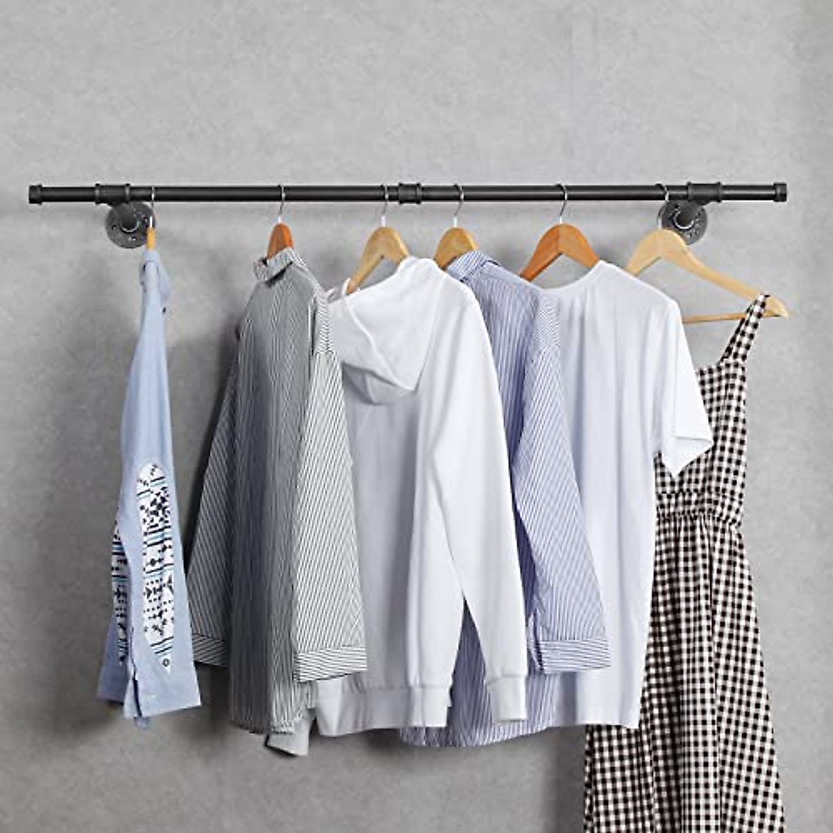 RZGY Industrial Pipe Clothes Rack, 47.2’'L Wall Mounted Garment Rack, Heavy Duty Black Iron Garment Bar Clothes Hanging Rod Bar for Laundry Room Closet Storage & Organization