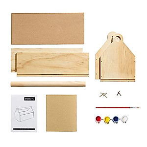 Stanley Jr. STANLEY Jr DIY Toolbox Kit for Kids - Easy to Assemble Wood Craft Toolbox - Build A Tool Box for Kids - Paint - Brushes Included