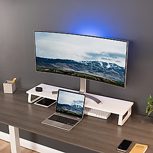 VIVO 39 inch Extra Long Monitor Stand, Wood & Steel Desktop Riser, Dual Screen, TV, Keyboard, Laptop, Ergonomic Desk and Tabletop Organizer, White, STAND-V000DL-W
