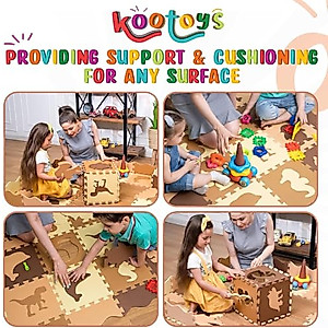 KOOTOYS Animal Pattern Foam Playmat for Babies, 36 PCS Baby Play Mat Interlocking Foam Tiles for Kids, Jigsaw Puzzle Foam Floor Mats with Fence, Activity Play Mats for Babies and Toddlers