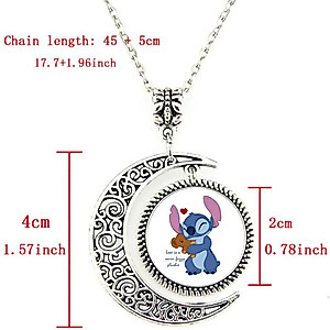 Mothers day Moon Pendant Sittch & Bear Love Is a Warm Fuzzy Plushie Charm Crescen Necklace Jewelry Gift