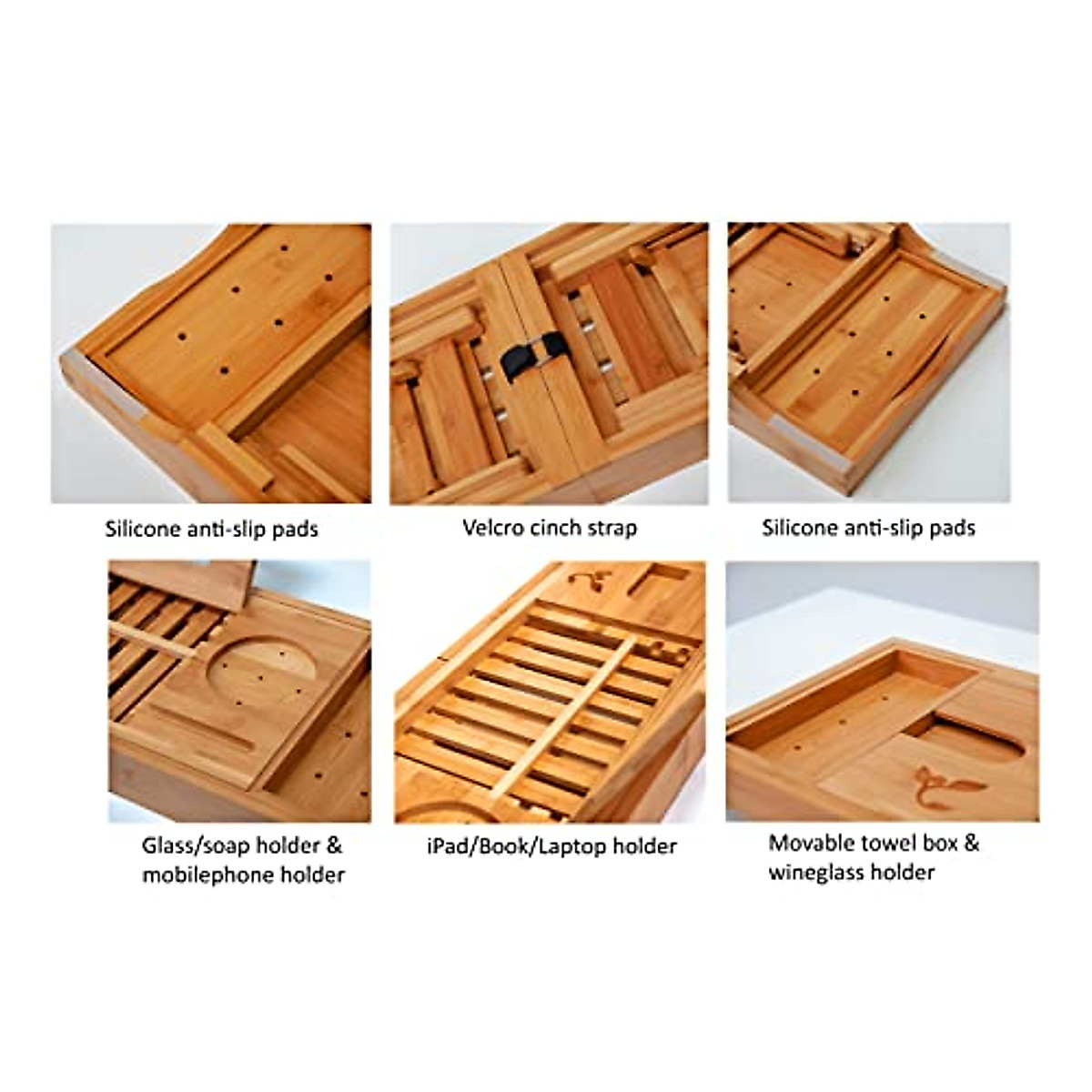 Bamboo Bathtub Tray & Bed Laptop Desk with Foldable Legs, Latest Unique Zen Design Bathtub Caddy, Top Quality Bamboo Bathtub Caddy Tray with Adjustable Legs, Wine Glass & iPad Holder by Bambooware