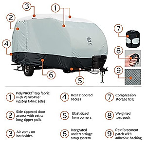 Classic Accessories RV SkyShield™ R-Pod Cover, 16'2"L x 78"W, Model 2, Durable, Tear-Resistant, Teardrop, Travel Trailer Storage Cover, Compatible with R-Pod Trailers, Black/Grey/Snow White