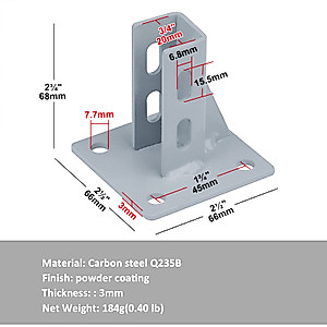 6 Pcs Floor Mount Base for 2020 T Slot Aluminum Profile, Floor Flange Anchor Bracket, 1/8" Thick