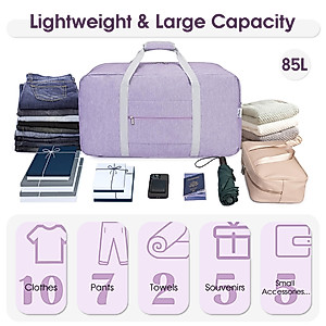 Extra Large Travel Duffel Bag Foldable Weekender Packable Lightweight Luggage Bag Overnight for Women and Men 85L (Purple (With Shoulder Strap))