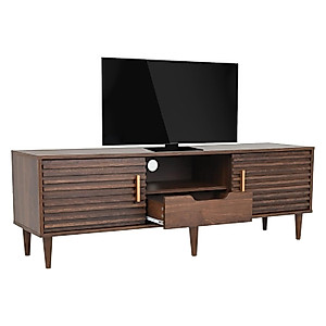 Alohappy Mid-Century Modern TV Stand for 65 Inch TVs, Wood Entertainment Center TV Console Table with Storage Drawer and Open Shelves, Stylish TV Cabinet for Living Room/Bedroom, Brown 59"