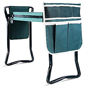 Ohuhu Garden Kneeler and Seat with EVA Foam Kneeling Pad, Foldable Garden Stool Bonus 2 Tool Pouches, 2-in-1 Heavy Duty Portable Gardening Beach, Idea for Women Men Elders Gardener