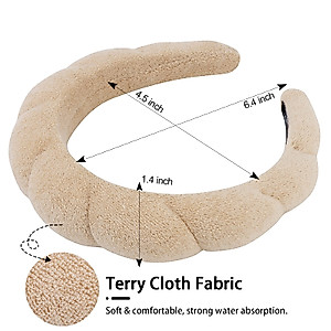 WHAVEL 3 Pack Spa Headband Skincare Headbands, Makeup Headband Sponge Terry Cloth Headbands Face Wash Headband Puffy Hair Band for Washing Face Women Girls (Khaki, Brown, Black)