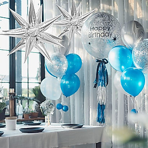 ZAKVOOR Starburst Balloons, 60 Pcs Star Balloons 12 Spike Foil Explosion Party Decoration Balloons for Christmas New Year Eve Birthday (Silver)