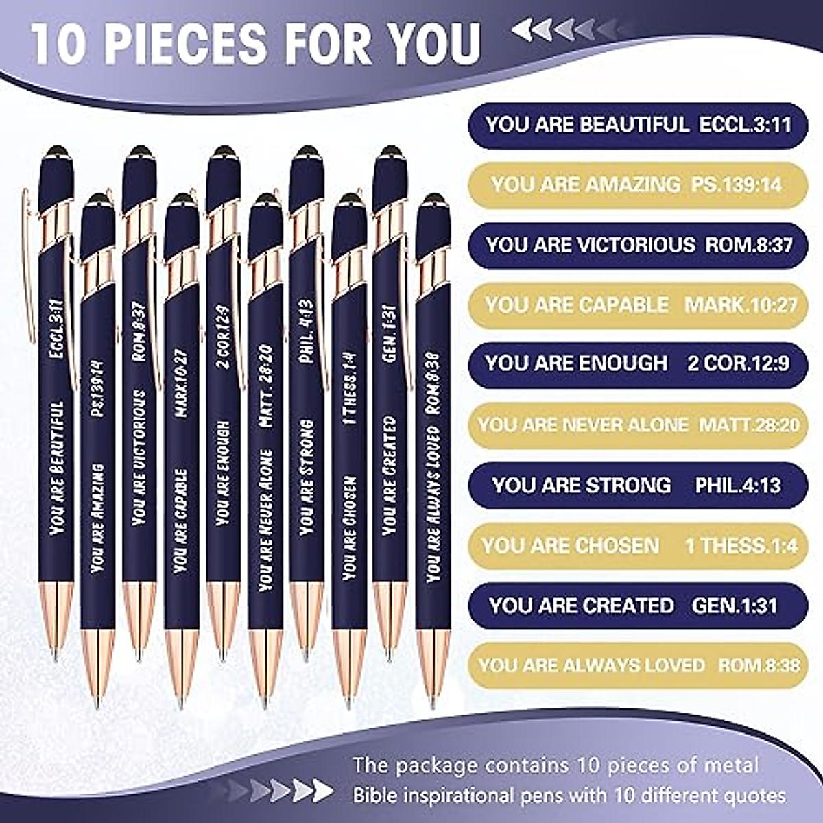 Ctosree 10 Pcs Inspirational Pens Motivational Ballpoint Pens with Stylus Tip Funny Ink Pens Metal Office Appreciation Gifts for Employee Coworkers Office Supplies, 10 Styles (Dark Blue)