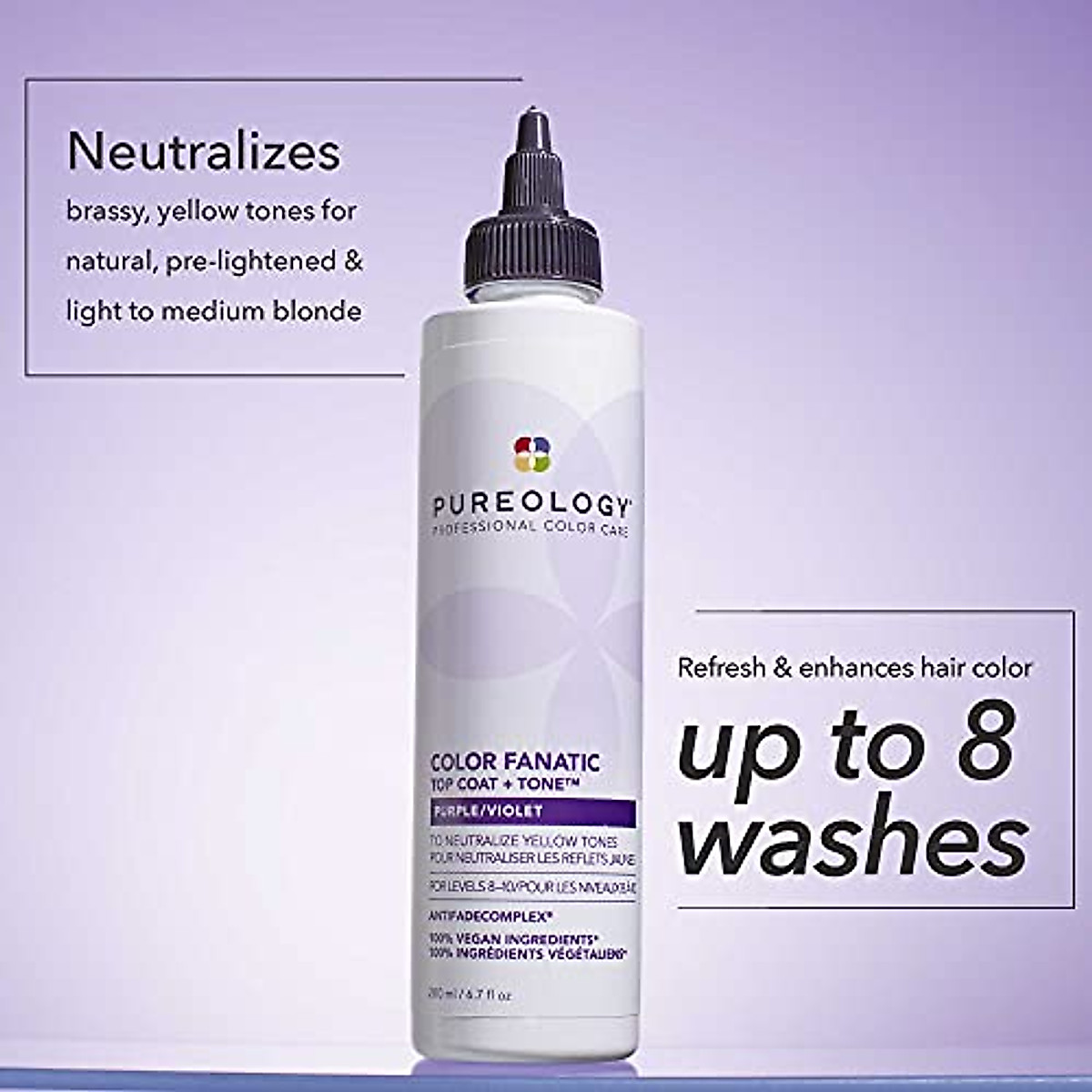 Pureology Color Fanatic Top Coat + Tone Purple, Pre-lightened light blonde to dark blonde, Rose, floral ginger & cedarwood, 6.7 fl. oz.