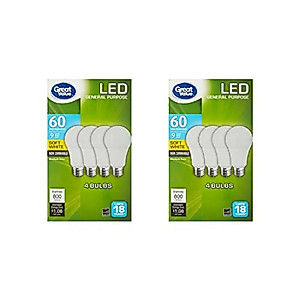 Great Value LED Light Bulb 9Watts 60Watts Equivalent Soft White Pack of Two, 4 Bulbs in each pack