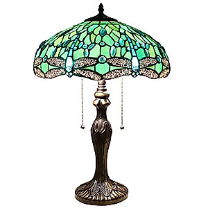 ZJART Tiffany Style Table Lamp W16H24Inch Stained Glass Reading Lamp Nightstand Bedside Desk Light Decor Living Room Bedroom Home Office