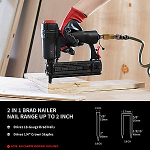 AEROPRO Tools Pneumatic Brad Nailer, 18 Gauge 2 in 1 Air Brad Nail Gun and Staple Gun with 1000pcs Nails for Upholstery, DIY Project, Woodworking