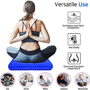 Gel Seat Cushion for Long Sitting, Extra Thick Gel Cushion for Wheelchair Soft Chair Pads Cushion for Office Home Chairs Car Seats Long Trips - Back Sciatica Hip Tailbone Pain Relief Cushion (Blue)