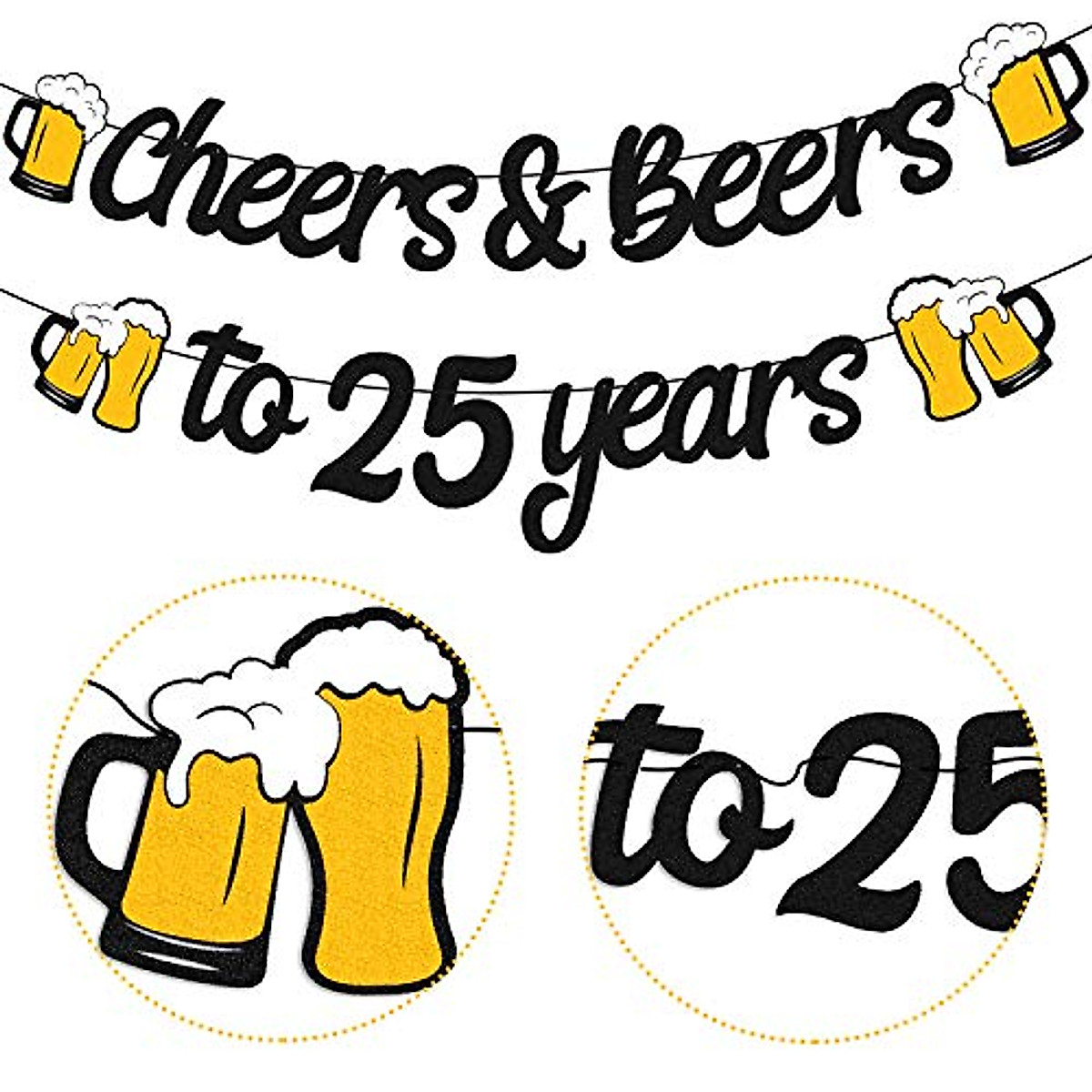 OKUSUN 25th Birthday Decorations Cheers to 25 years 25s Birthday Banner for Men Women 25th Birthday Black Glitter Backdrop Wedding Anniversary Party Supplies Decorations Pre Strung
