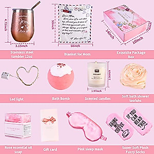 CUTEUP Mother Gifts for Mom-Birthday Mother s Day Gifts from Daughter Son, Relaxing Spa Gift Basket Set for Mom Sister Friend Happy Birthday Bath Set Gift, Great White Blanket Gifts for Women Mom