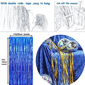 Graduation Party Decorations Navy Blue Yellow 2024/Navy Yellow Blue Graduation Decorations Class of 2024 Foil Fringe Curtains Graduation Backdrop Metallic Foil Curtains for Navy Blue Birthday Party