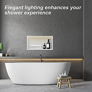 Hicarer Stainless Steel Shower Niche LED Light Recessed Niche Shower Waterproof Recessed Wall Mounted No Tiling Required Shower Alcove for Bathroom Storage Installation (Gray,12 x 24 Inch)