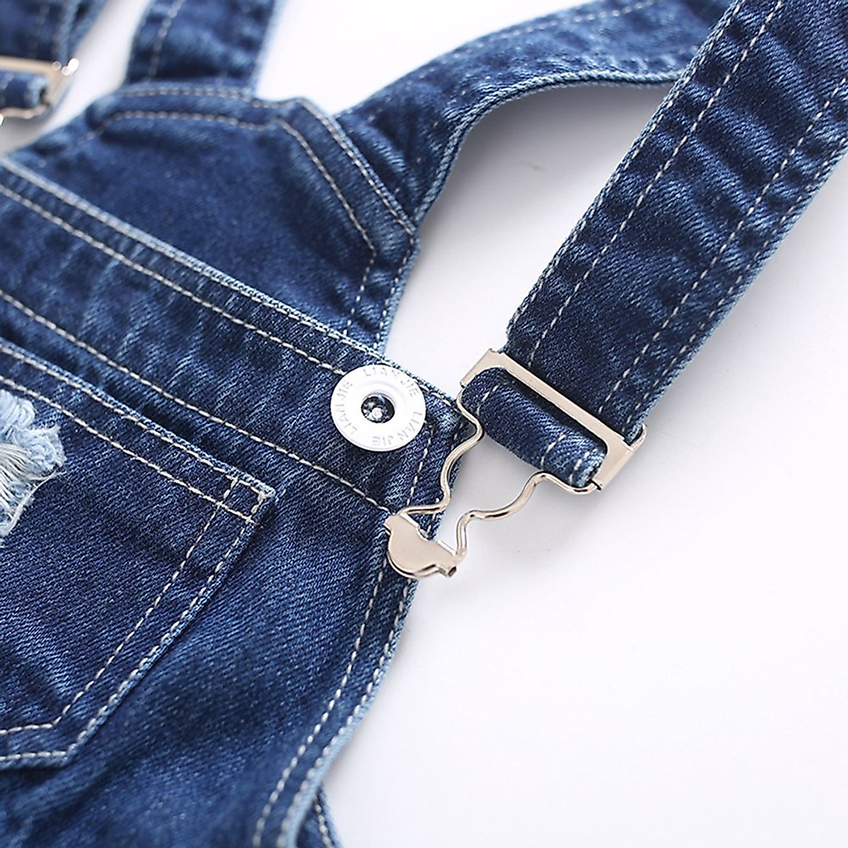 KIDSCOOL SPACE Baby Little Child Cute Ripped Adjustable Straps Jean Overalls,Blue,6-12 Months