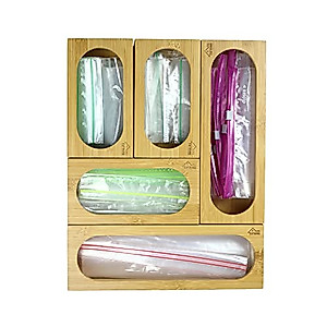 TURHAB Ziplock Bag Storage Organizer - 5-Piece Kitchen Organizer for Large Storage Bags - Practical Kitchen Organizer for Gallon, Quart, Sandwich, Snack Baggies - XL Storage Bag Organizer - 15x12x3 in