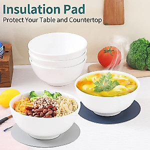 Wwyybfk 38oz Ceramic Soup Bowls, 7'' White Cereal Bowls Reusable Porcelain Bowl Set with Heat Insulation Pads Dishwasher & Microwave Safe for Home Kitchen Use