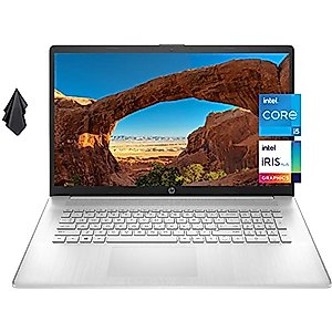2021 Newest HP 17 Laptop, 17" HD+ Anti-Glare Screen, 11th Gen Intel Core i5-1135G7, Intel Iris Xe Graphics, 16 GB RAM, 1 TB PCIe SSD, Long Battery Life, Webcam, Mics, Win10, Silver + Microfiber Cloth