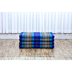 Leewadee Trifold Mattress Standard – Comfortable Thai Massage Pad, Foldable Floor Mattress Filled with Kapok, Perfect to Use as a Sleeping Mat 79 x 28 inches, Blue