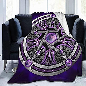 Purple Wicca Wiccan Star Pentagram Pentacle Full Fleece Throw Blanket Comforter Plush Soft Cozy Quilt Nursery Bedding Decor Bedroom Decorations Flannel Fluffy Queen King Size