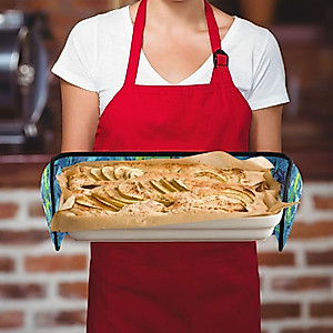 Tatenale Double Oven Mitts Oven Gloves Heat Resistant for Kitchen Cooking Barbecue Baking Grilling Microwave Machine Washable 35x7in Blue Paint