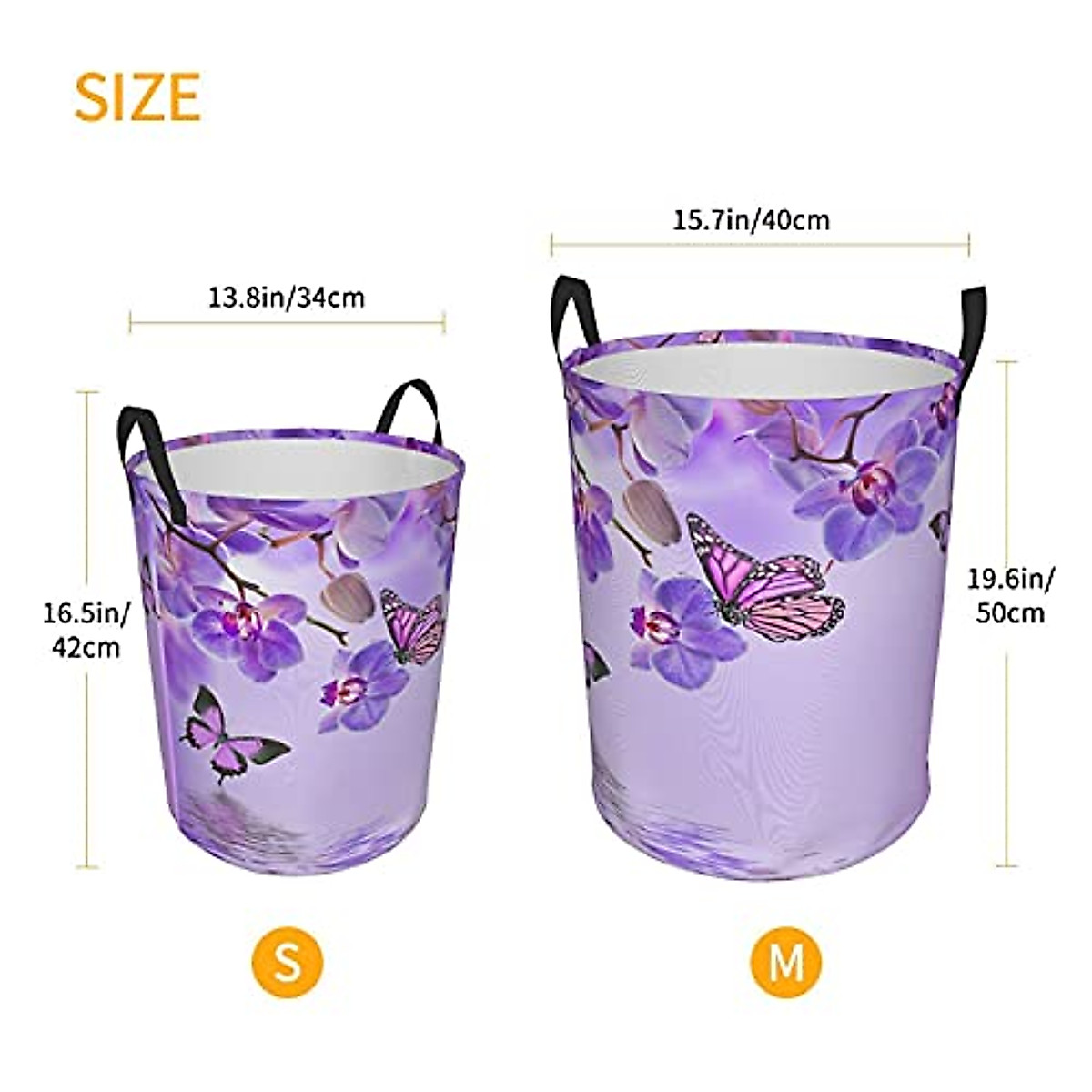 FeHuew Purple Flowers Butterfly on Water Collapsible Laundry Basket with Handle Waterproof Fabric Hamper Laundry Storage Baskets Organizer Large Bins for Dirty Clothes,toys,Bathroom