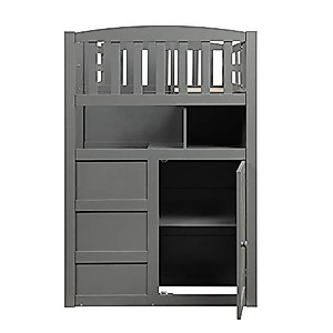 Polibi Twin Over Full/Twin Stairway Bunk Bed, Solid Wood Bunk Bed with Storage Shelves and Two Large Drawers, Convertible Bottom Bed from Twin to Full Size, Grey