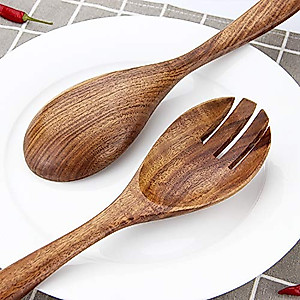 Salad Tongs, Salad Servers, Salad Tongs for Serving, AOOSY 10.2 inches Acacia Wood Serving Utensils Set Salad Mixing Dinner Fork and Spoon Long Handle Salad Server Set Kitchen Cooking Utensil