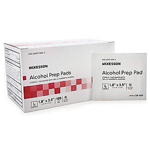 Alcohol Prep Pad, McKesson, Isopropyl Alcohol 70%, Individual Packet, Large, 3.5 X 1.7 Inch, Sterile, 100 Ct. Box, Case of 10 Boxes = 1000 Pads