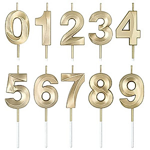 BEAN LIEVE Numeral Birthday Candles - Happy Birthday Cake Candles Numeric Candles Number 0 1 2 3 4 5 6 7 8 9 Used for Cake Decoration on Birthday and Wedding Anniversary Celebration (Champagne Gold)